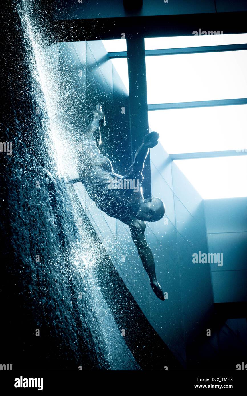 A vertical closeup shot of a Dubai Mall Waterfall detail in Dubai, UAE ...