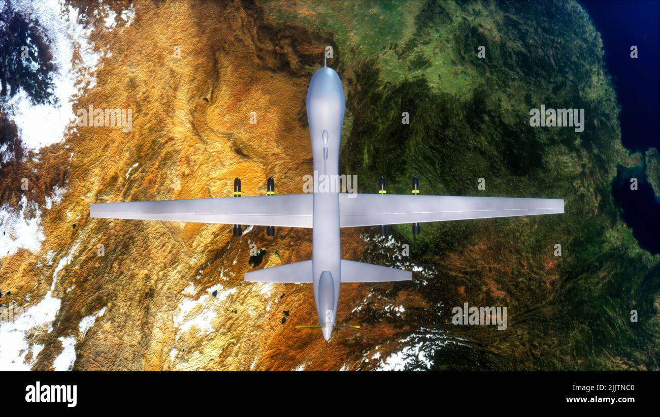 a military drone flies to your target point (3d rendering,this image ...
