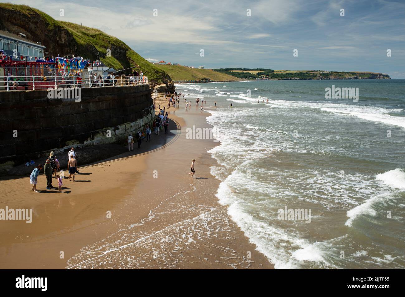 Whitby Sands, Yorkshire, England, UK. Looking along Whitby Sands ...