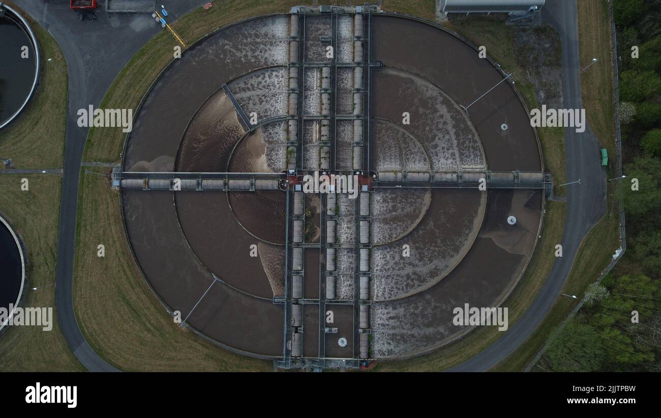 An aerial shot by a drone of the wastewater treatment plant Stock Photo ...