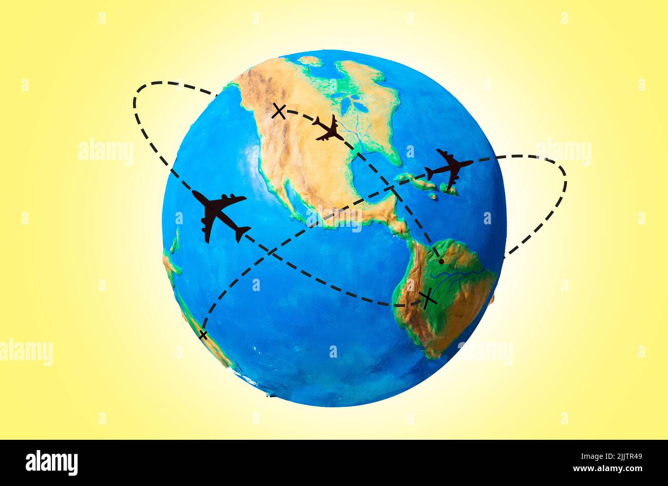 Yellow world travel map airplanes hi-res stock photography and images ...