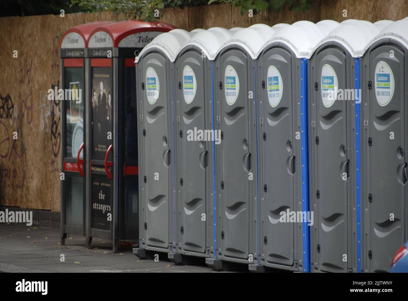 A view of portal loos and telephone boxes Stock Photo - Alamy