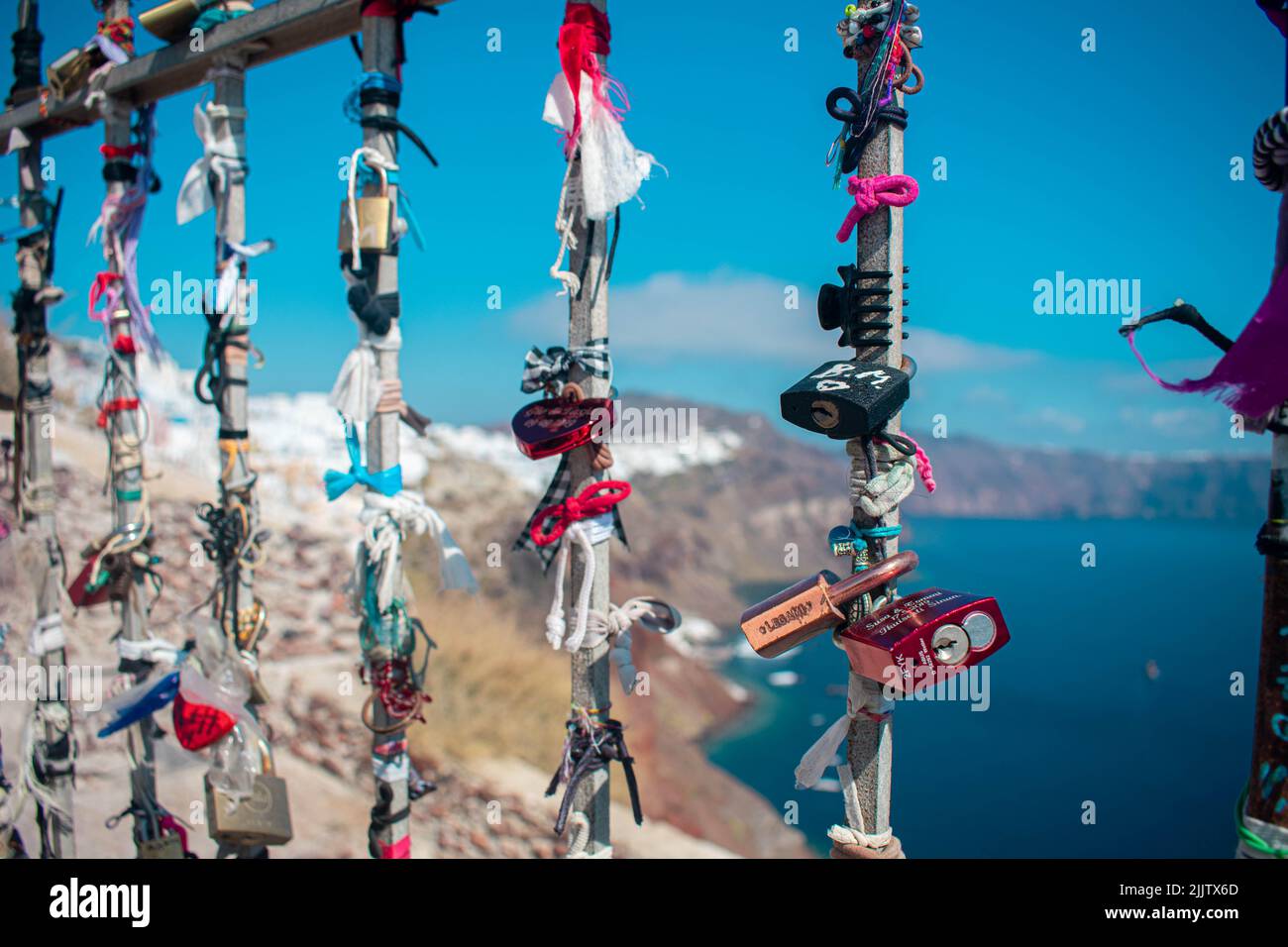 Santorini love locks hi-res stock photography and images - Alamy