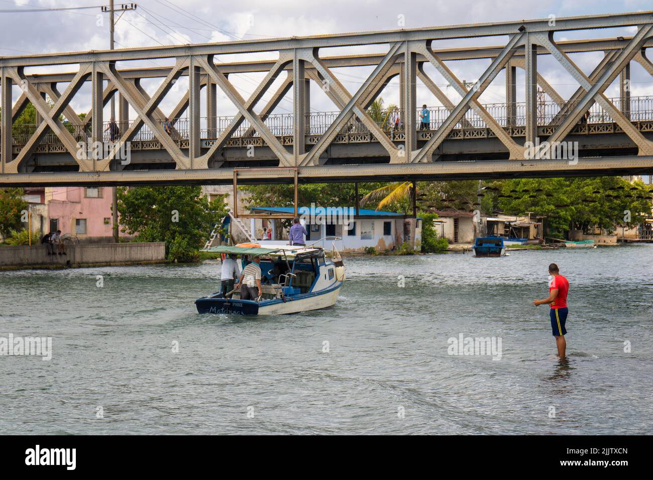 A beautiful shot of fishermen arriving from the fishing in the deep sea ...