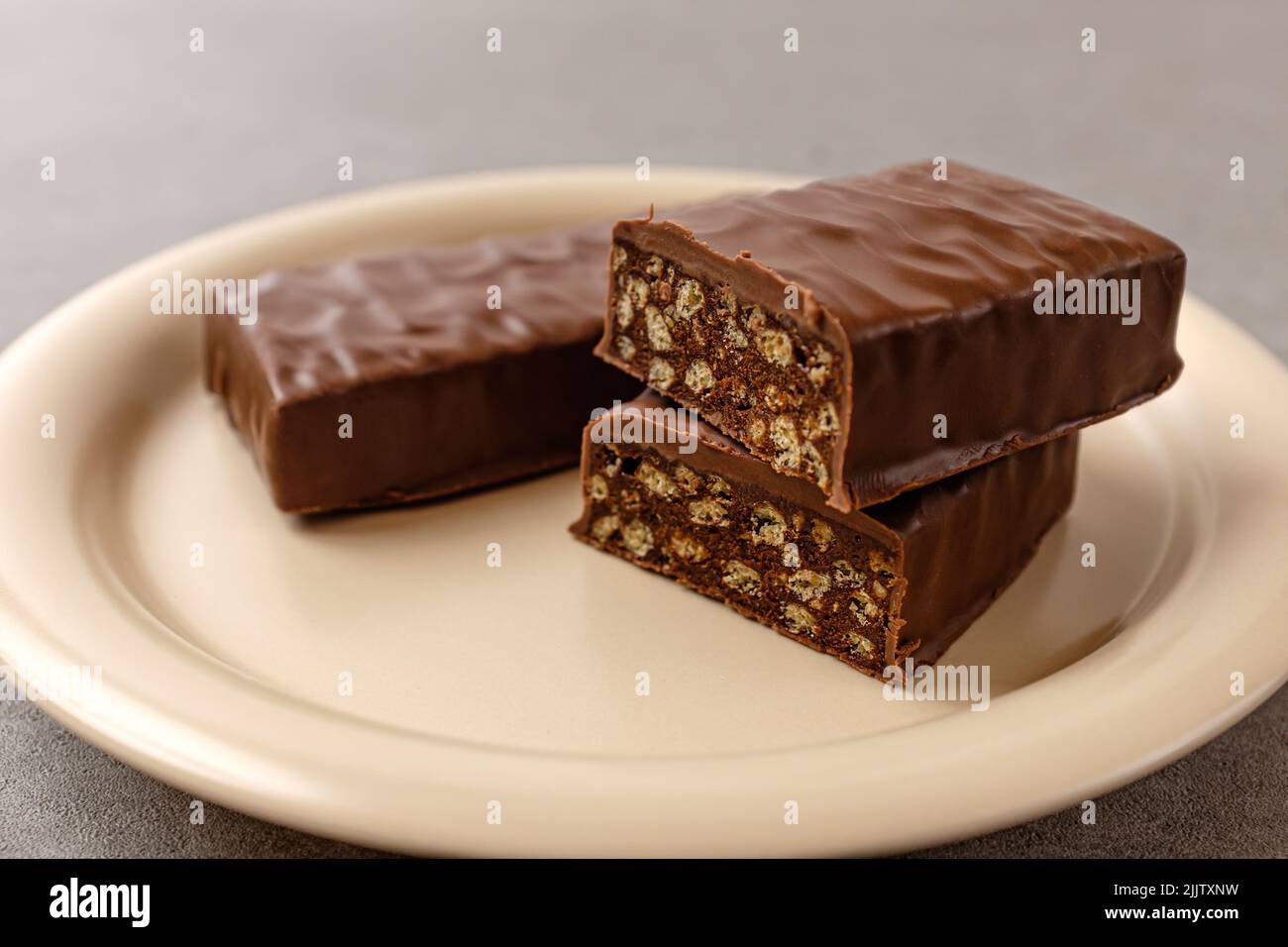 Diet Snack Protein Bars Coated with Chocolate Stock Photo - Alamy