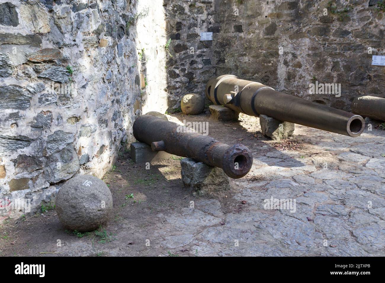 An old cannon inside the medieval Rumelian Castle in Istanbul, Turkey ...