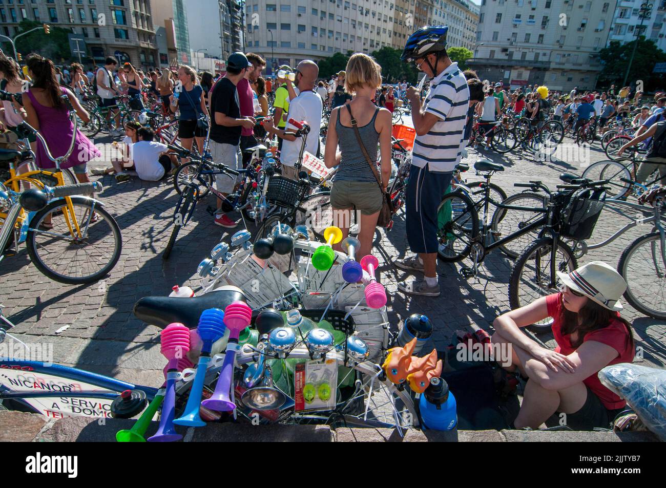 A view of thousands of bikers who have joined for a Critical Mass ...