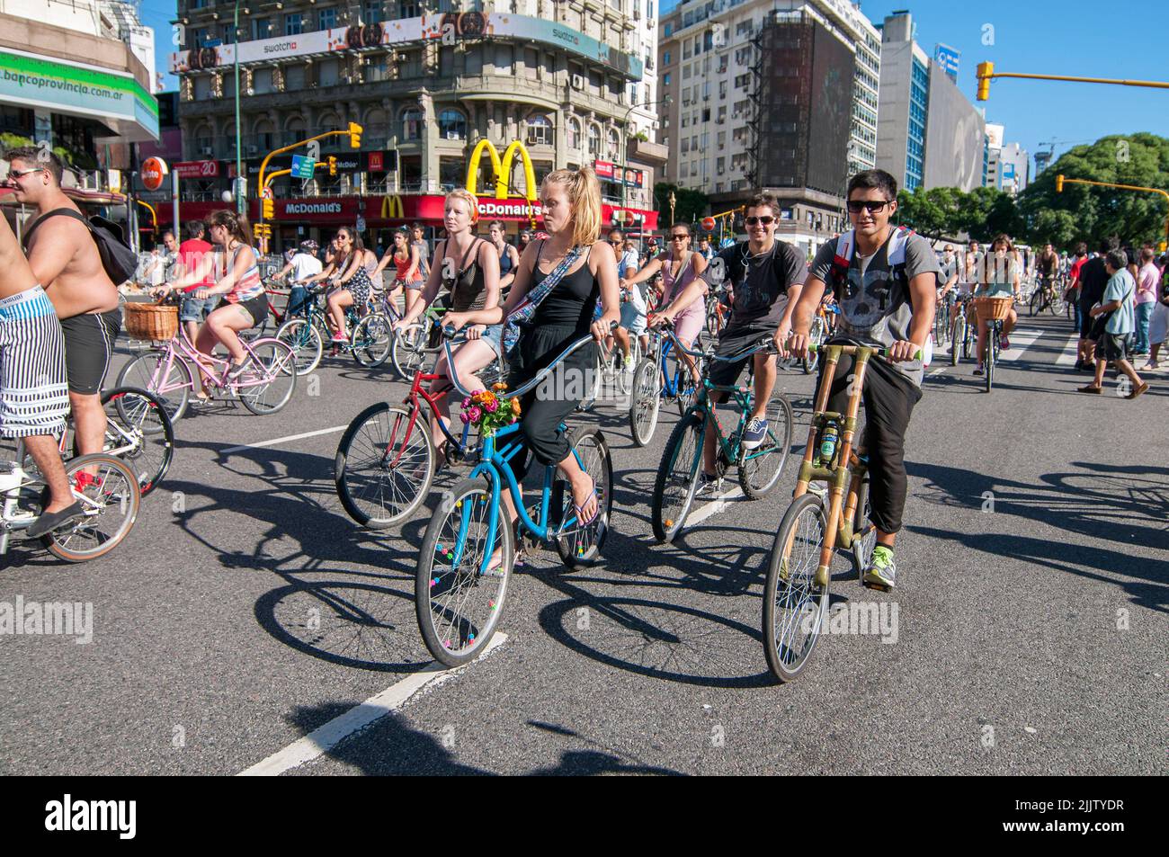 A group of bikers during a Critical Mass Gathering in Buenos Aires ...