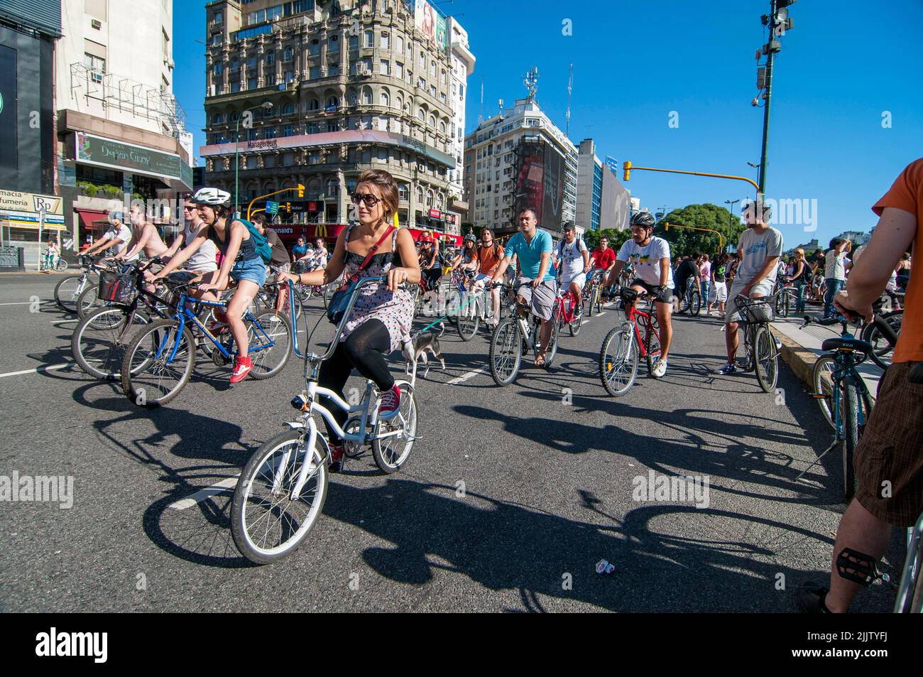 A group of bikers during a Critical Mass Gathering in Buenos Aires ...