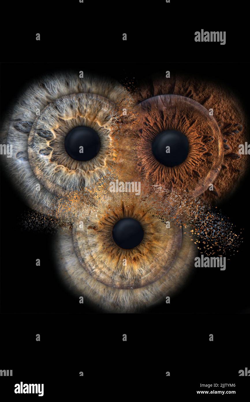 photo of three eyes taken in macro mode, different persons, simulating ...