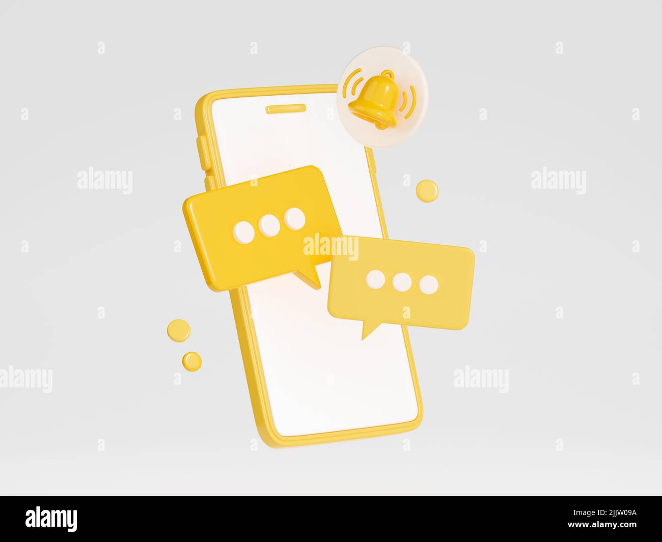 Notification 3d render - chat speech bubbles and bell icon on mobile ...