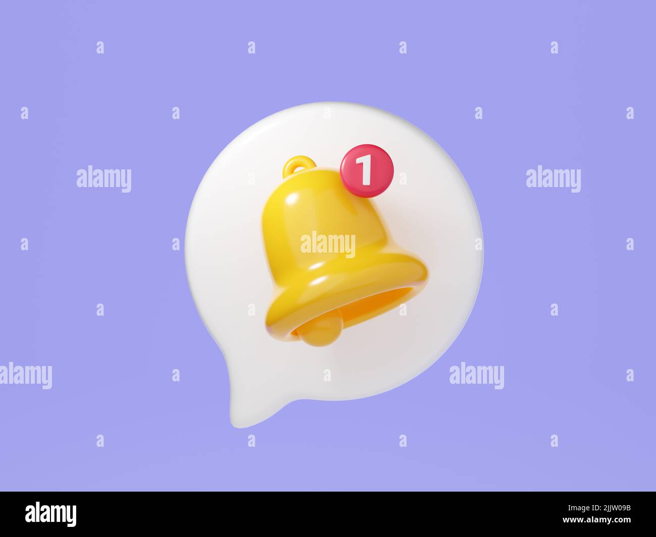 Notification bell on speech bubble 3d render. Illustration of simple ...