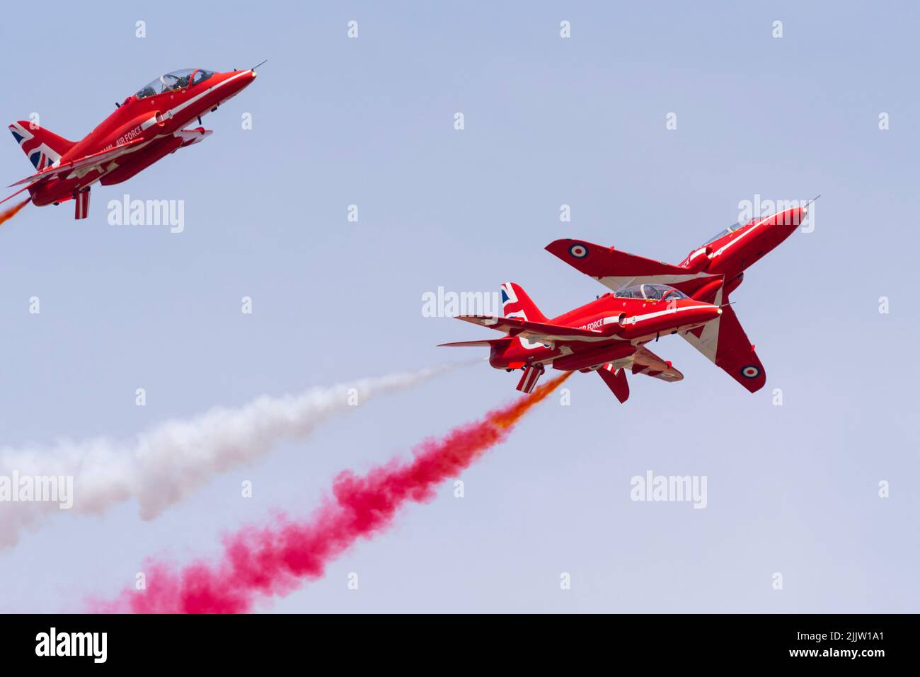 Royal Air Force Red Arrows display team flying at the Royal International Air Tattoo airshow at ...