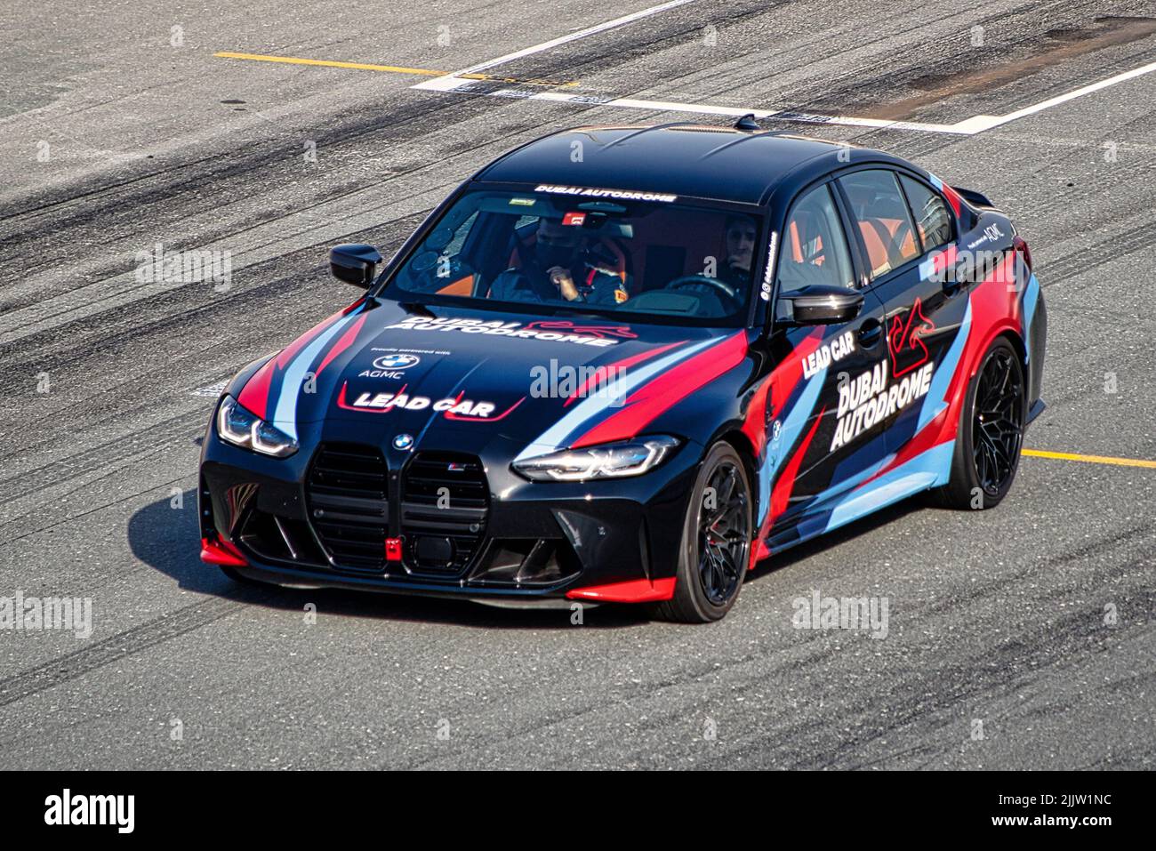 A closeup of sports car on track during motor Sports at the Dubai ...