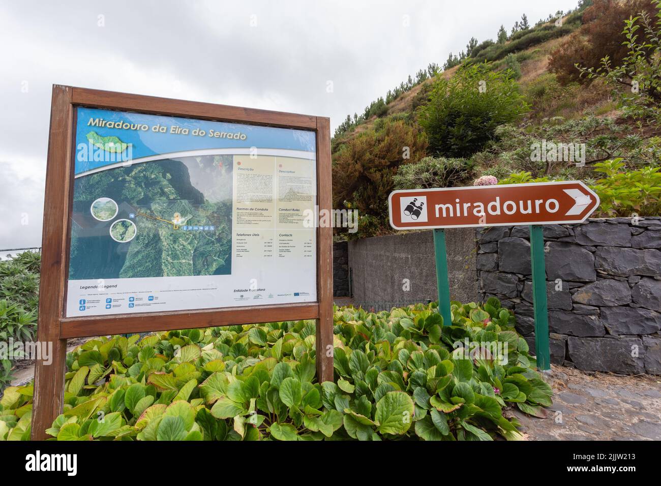 A summer day in Miradouro da Eira do Serrado, Portugal with wooden ...