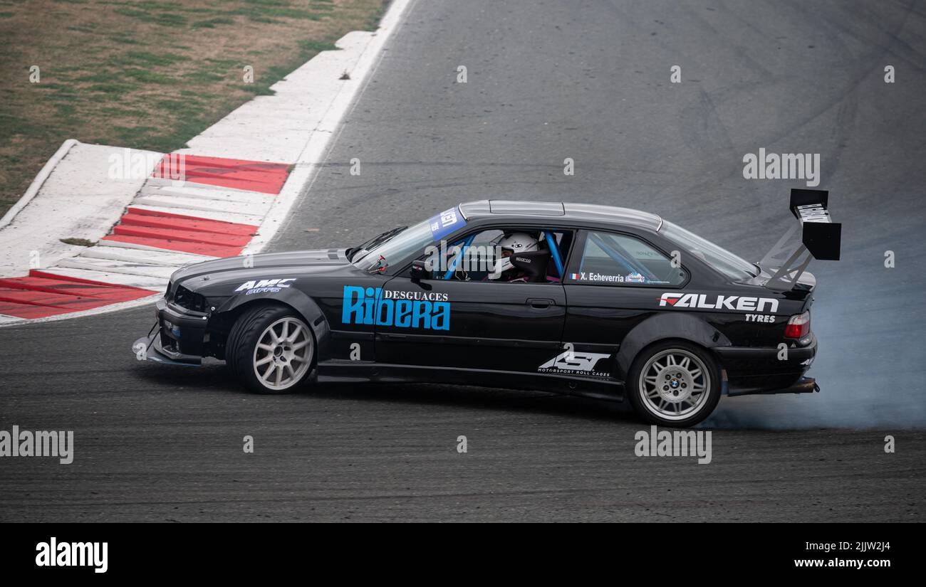 Black Bmw E36 drift at the Navarra circuit Stock Photo - Alamy