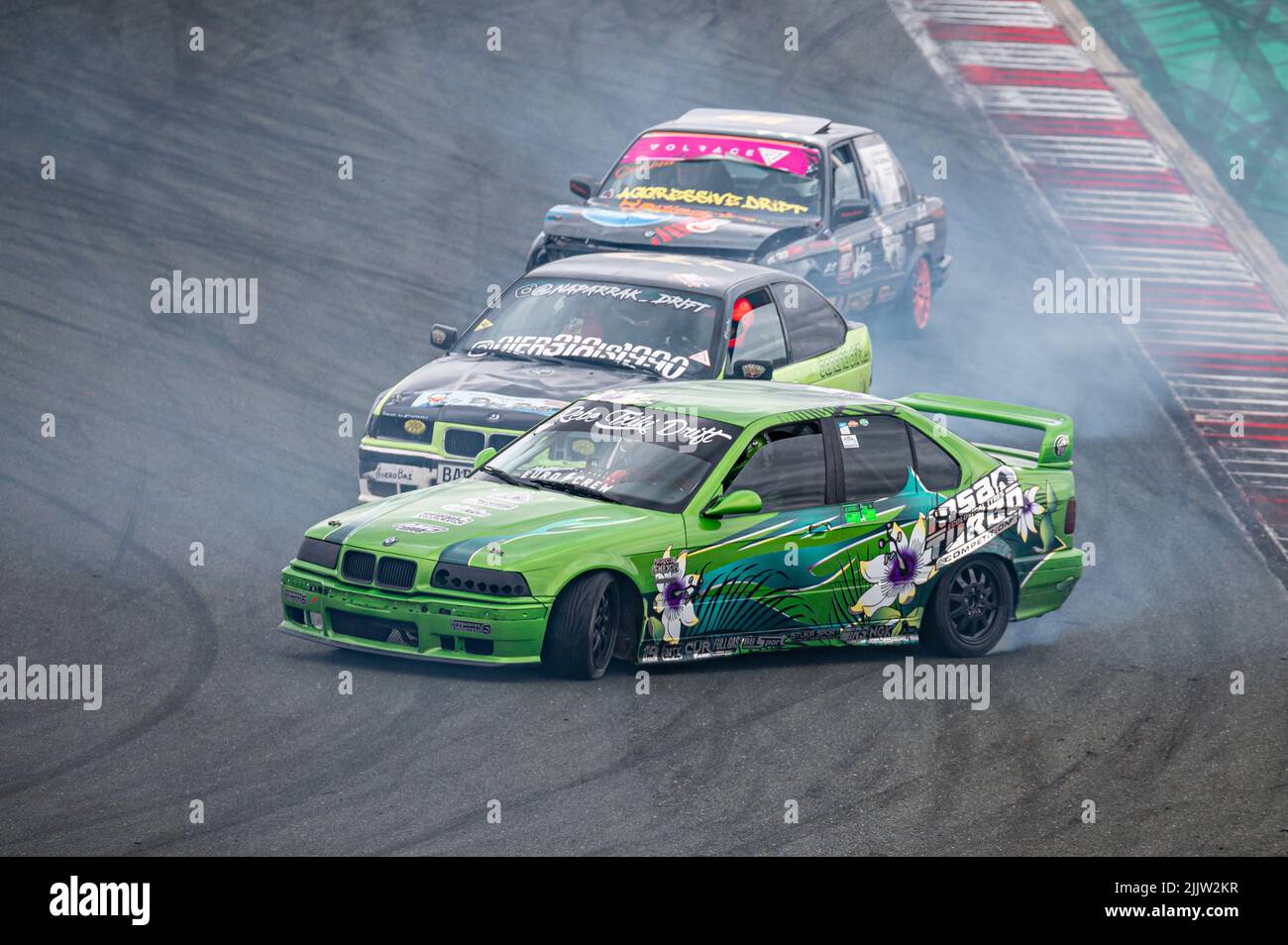 Gree Bmw E36 drift at the Navarra circuit Stock Photo - Alamy