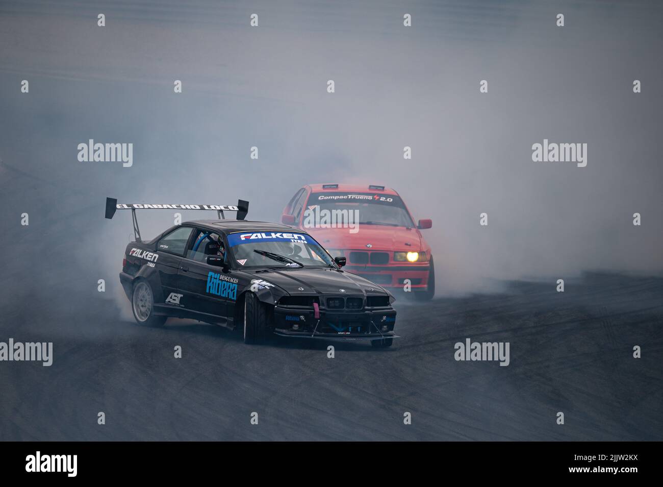 Black Bmw E36 drift at the Navarra circuit Stock Photo - Alamy