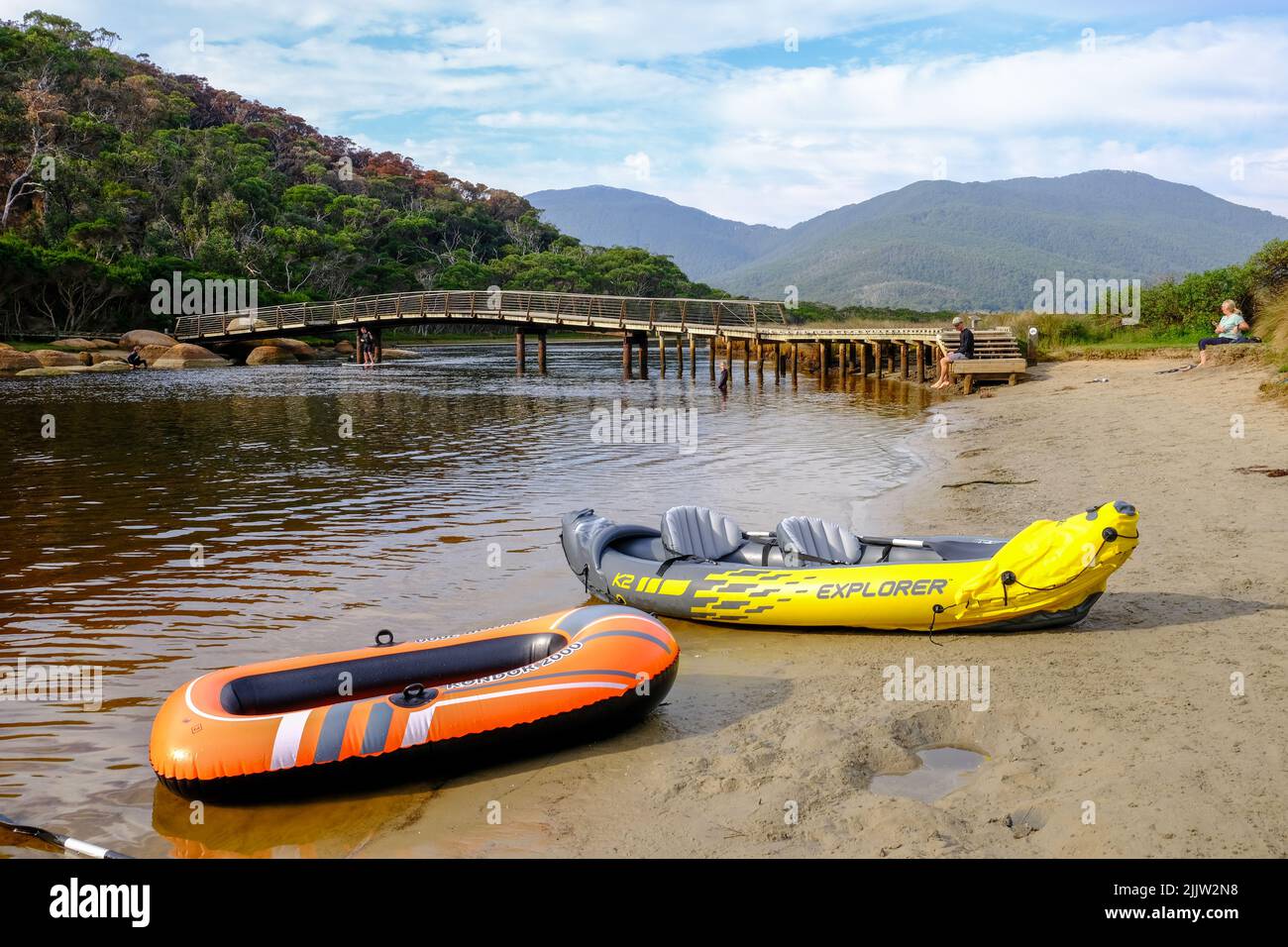 Two kayaks on the Tidal riverside in Norman Beach, Wilson Promontory ...