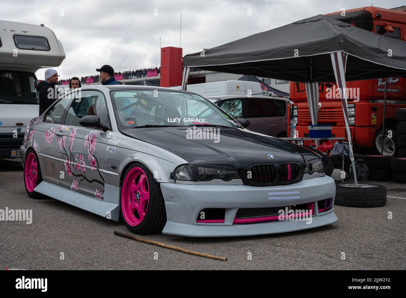Stance E46 drifting on the racing circuit Stock Photo - Alamy