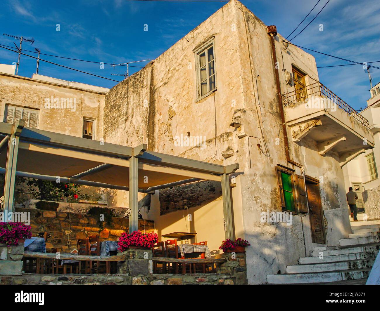 A low angle shot of a historic old building on Naxos, Greece Stock ...