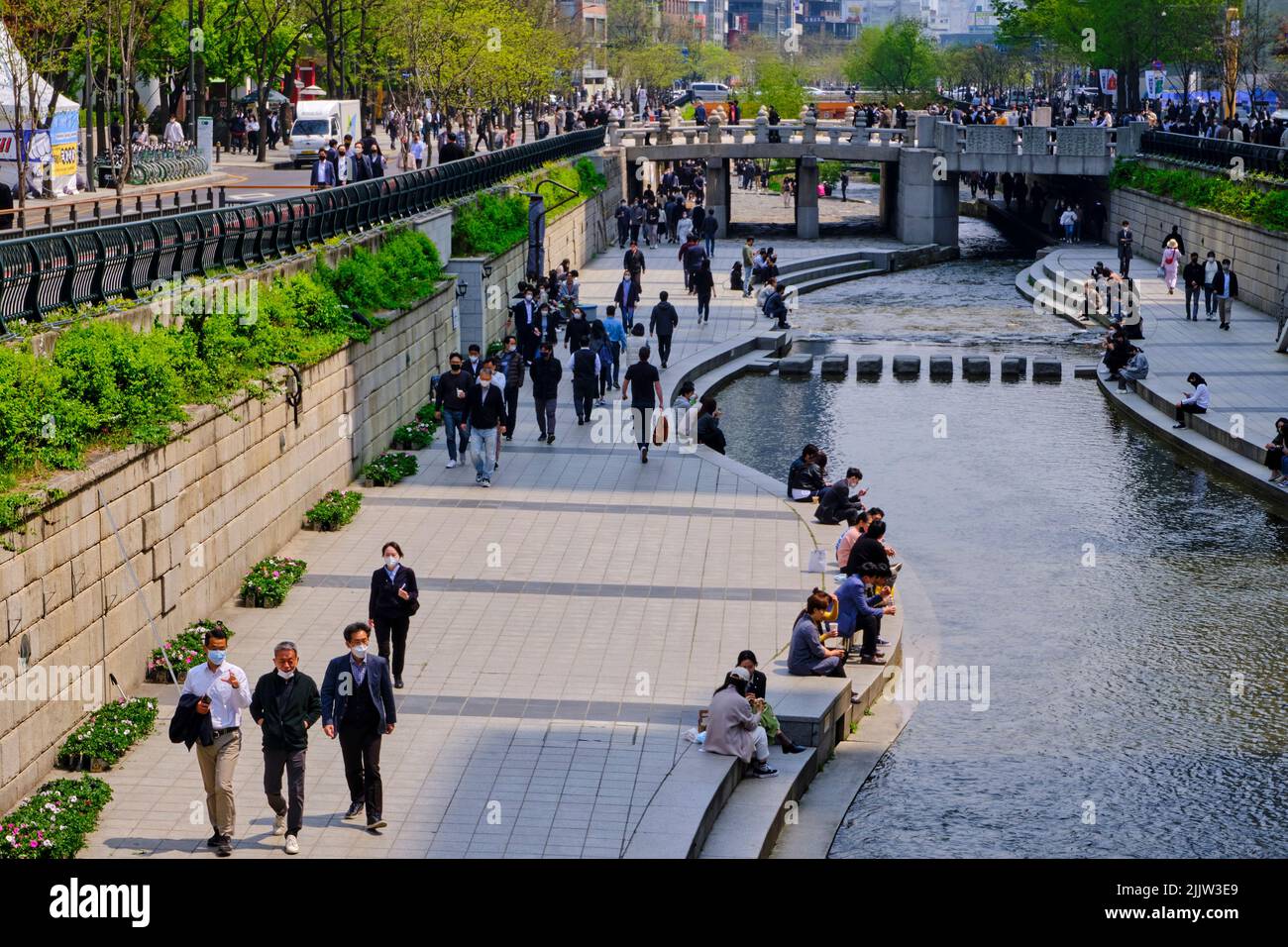 South Korea, Seoul, Cheonggyecheon, 6 kilometer long promenade ... South Korea, Seoul, Cheonggyecheon, 6 kilometer long promenade ...