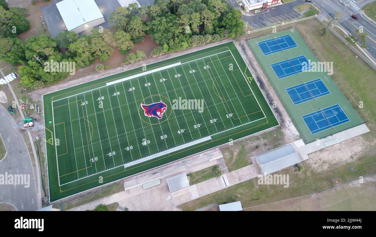 An aerial view of St. Marys Middle School new football field in the USA ...