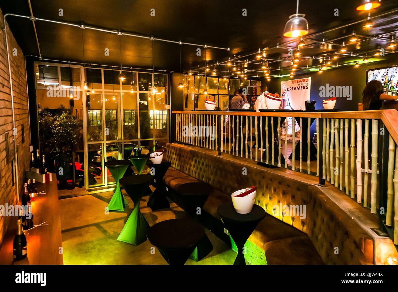 The interior decor of a small restaurant bar in Johannesburg, South ...