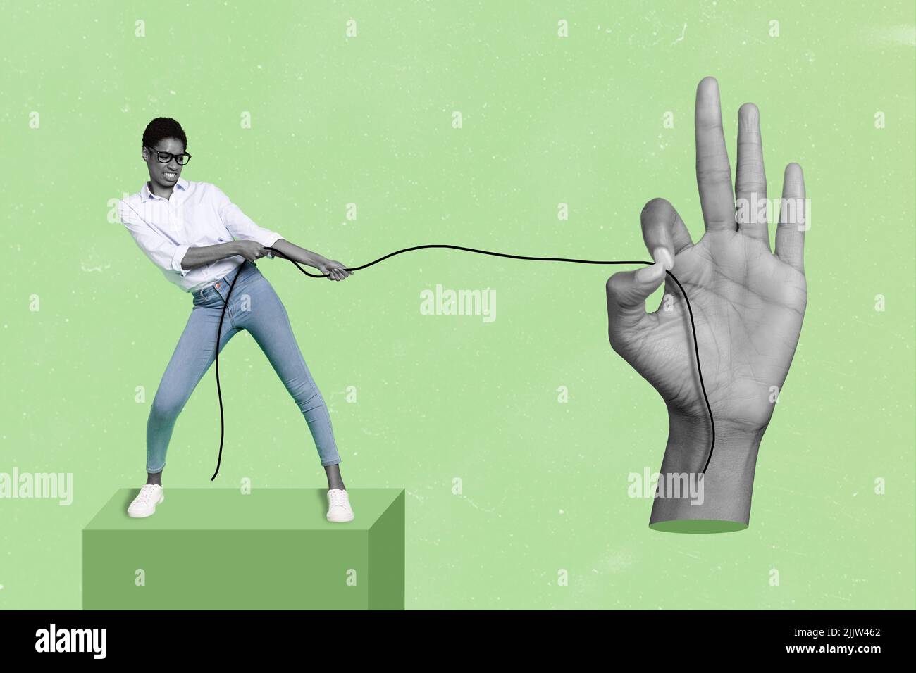 Collage 3d image of pinup pop retro sketch of purposeful lady guy ...