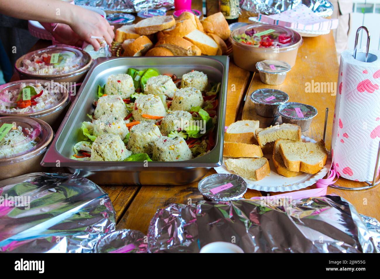 A close-up shot of a prepared table full of yummy meals for a party ...