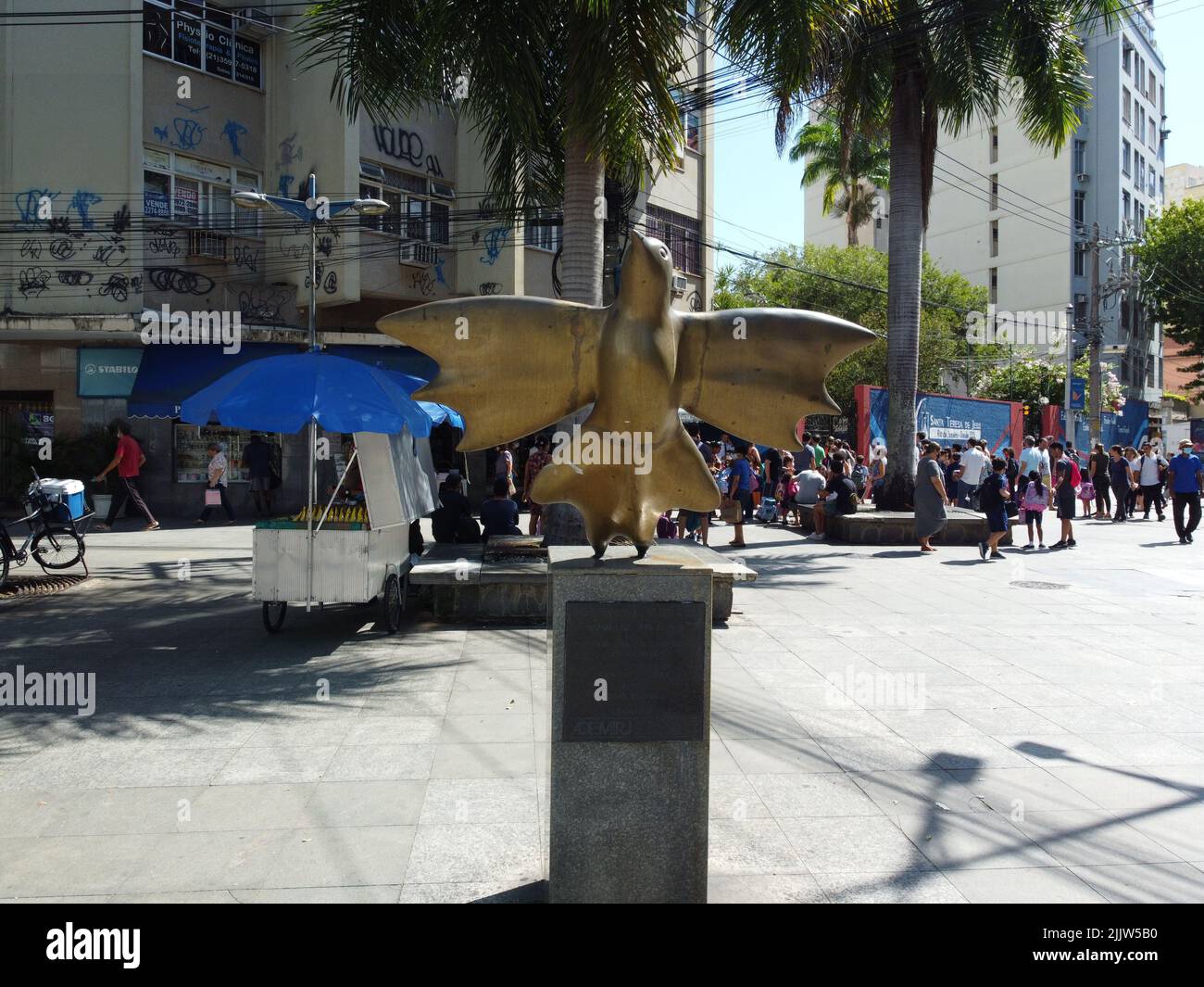 The statue of Largo da Segunda Feira, a golden bird made of bronze. Rio ...