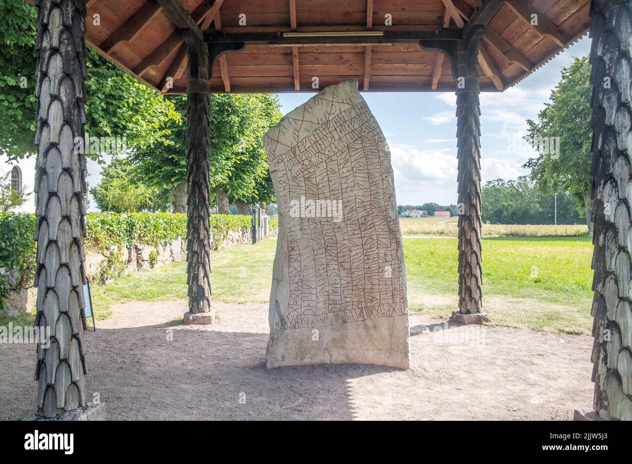 Runestone in Sweden, the famous Roek stone, Röksten, in Rok near ...