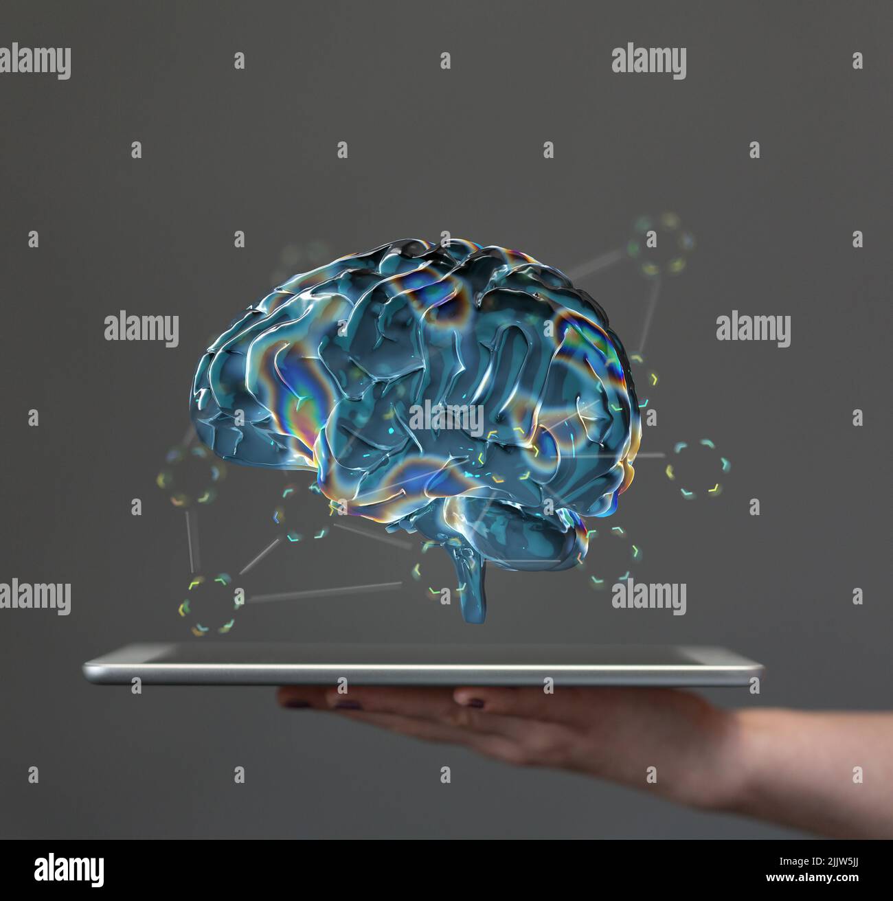 the Hologram of the 3D brain and algorithms concept coming out from a ...