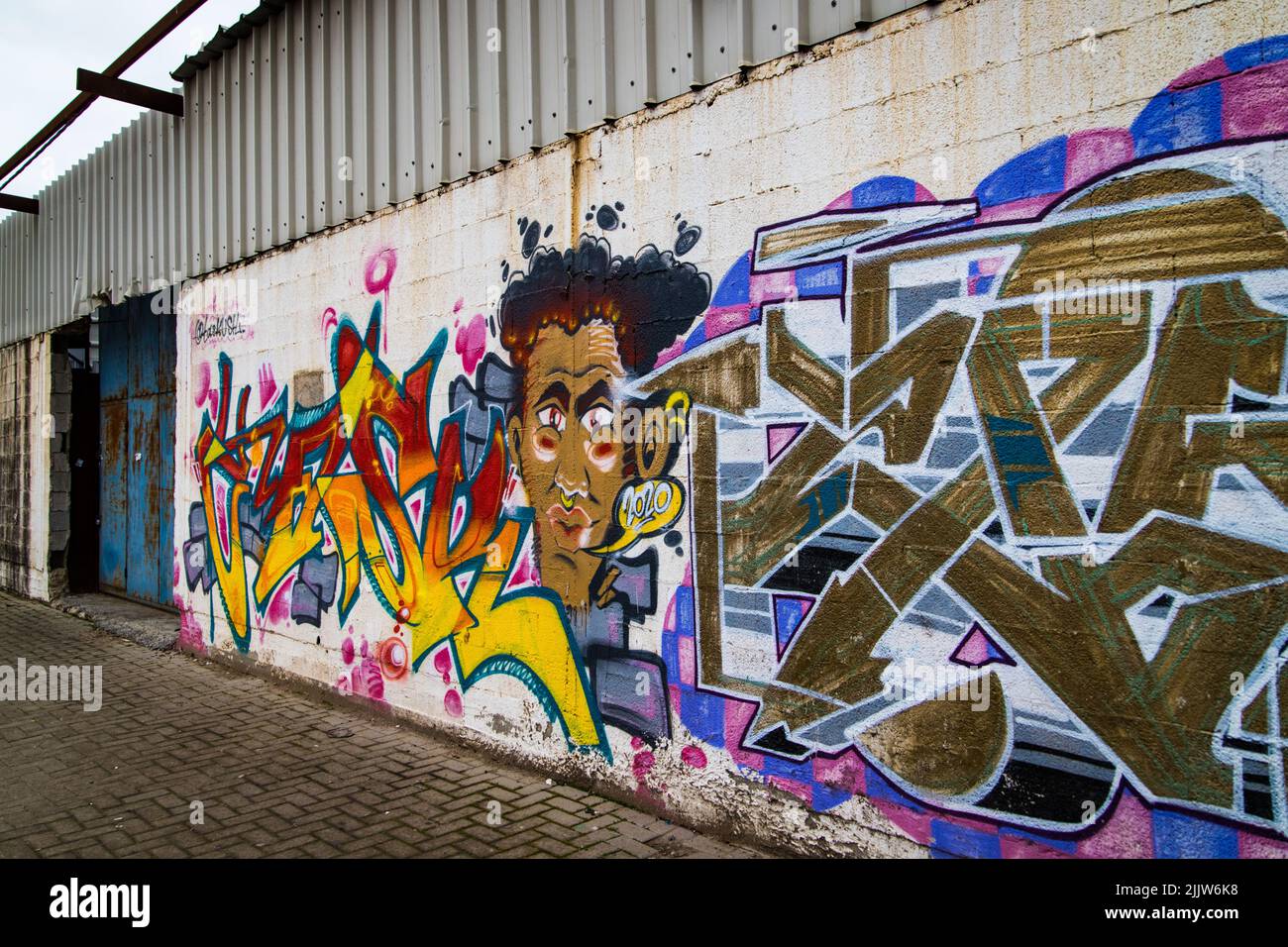 A view of a graffiti paintings on a garage wall Stock Photo - Alamy