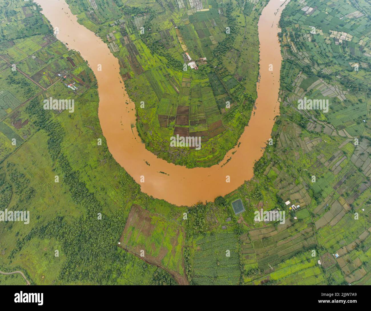 the top view of a river which is in half circle and surrounded with ...