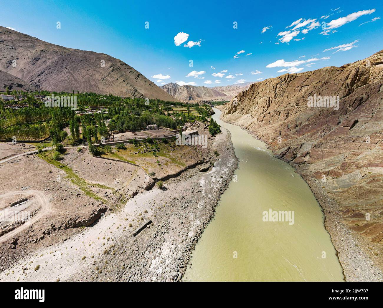 the Sangam point of Nubra and Shyok rivers in Leh city, Ladakh, India ...