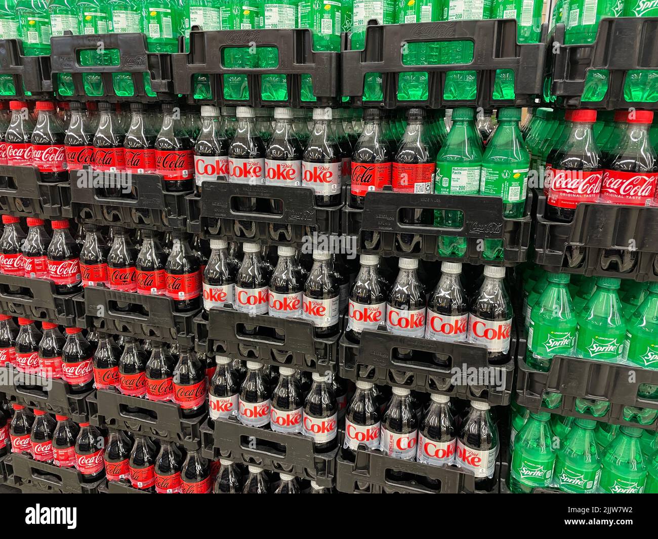 Grovetown, Ga USA - 05 03 22: Retail store soda Coke 6 pack display ...
