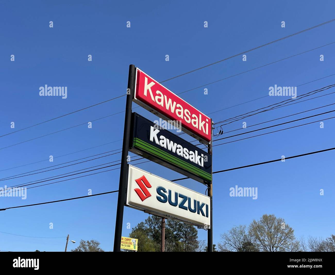 Augusta, Ga USA - 03 27 22: Vintage retail sign Kawasaki motorcycle ...