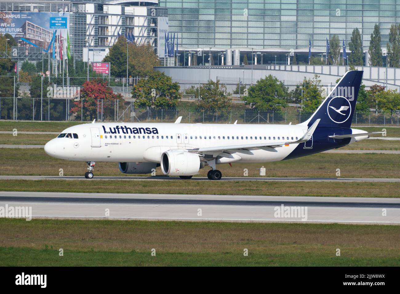Lufthansa Airbus A320 taxiing at Munich Airport, Germany Stock Photo ...