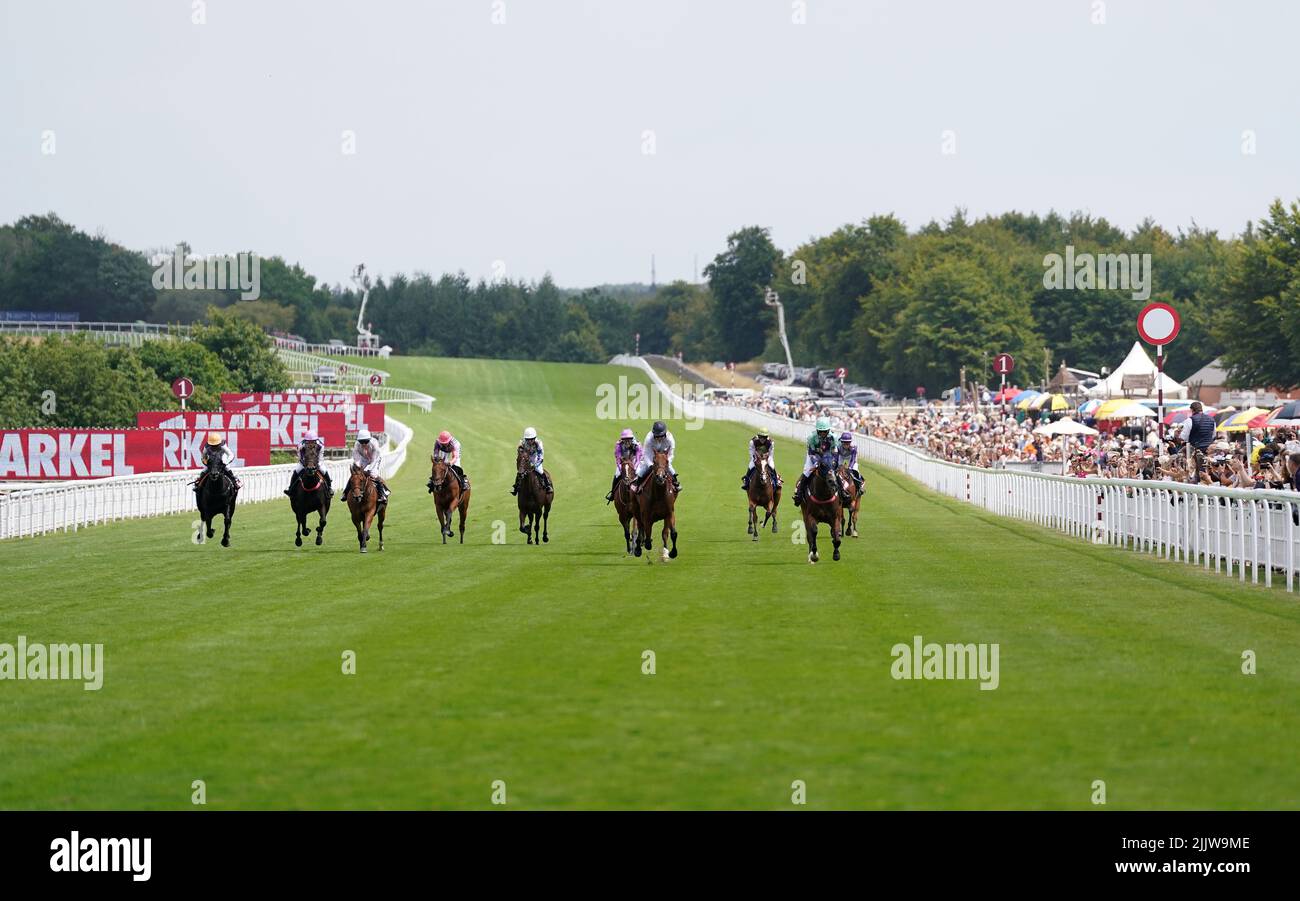 Jockey Ashleigh Wicheard (right) riding Dark Shot after her winning the ...