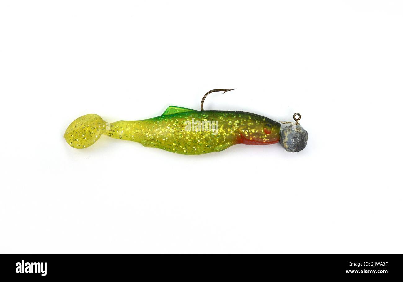 Silicon Fishing Twister with Hook and Sinker Isolated on White ...