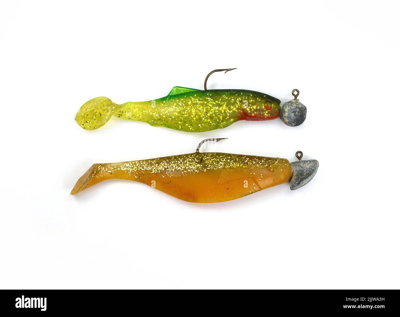 Many Silicon Fishing Twisters with Hook and Sinker Isolated on White ...