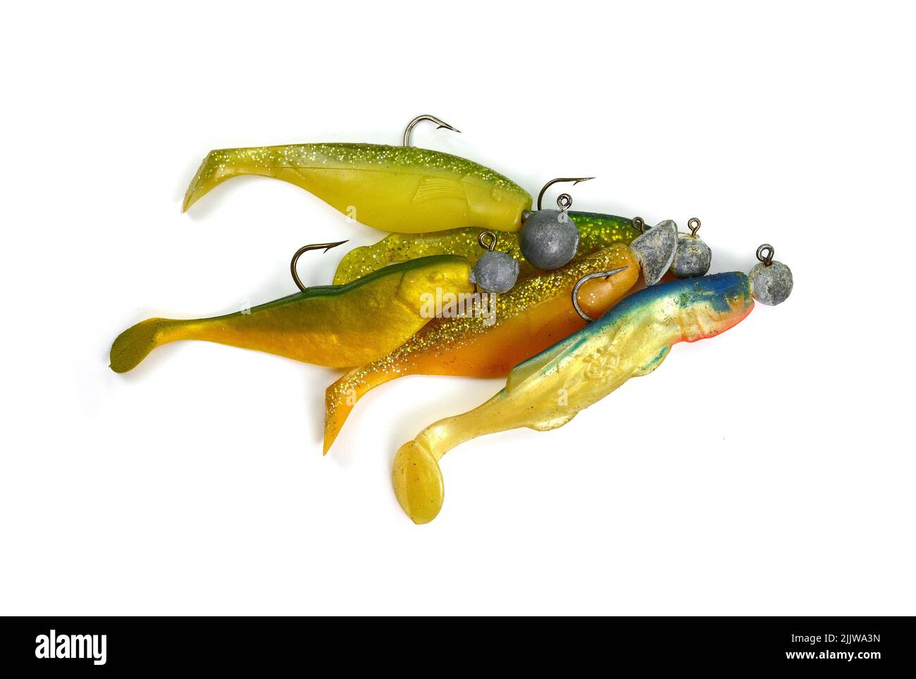 Many Silicon Fishing Twisters with Hook and Sinker Isolated on White ...