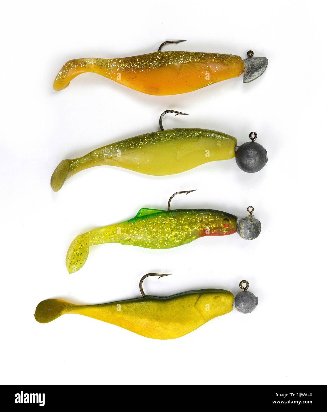 Many Silicon Fishing Twisters with Hook and Sinker Isolated on White ...
