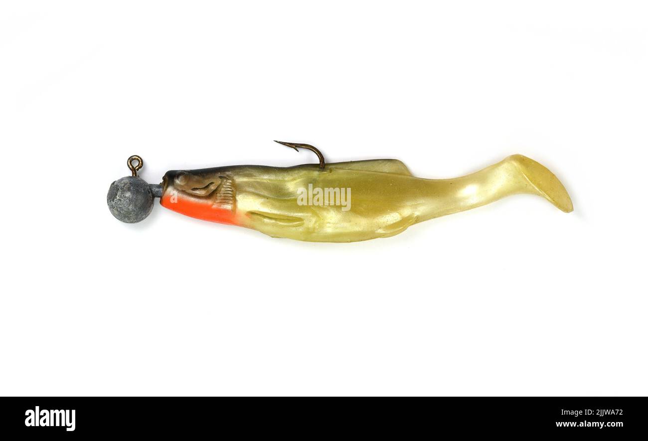 Silicon Fishing Twister with Hook and Sinker Isolated on White ...