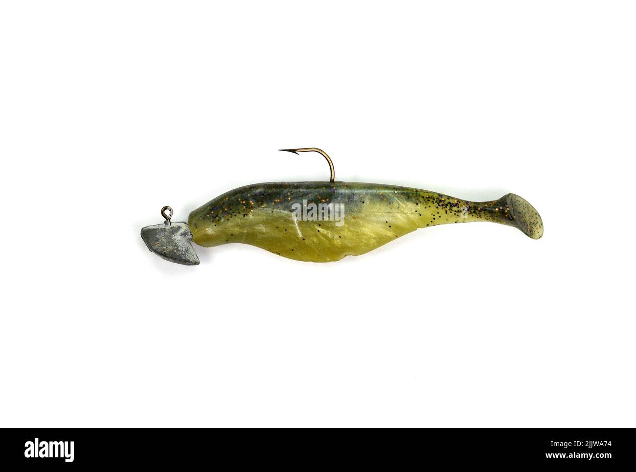 Silicon Fishing Twister with Hook and Sinker Isolated on White ...