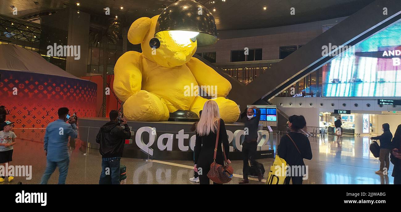 Interior of Hamad International Airport Terminal full of Tourist People ...