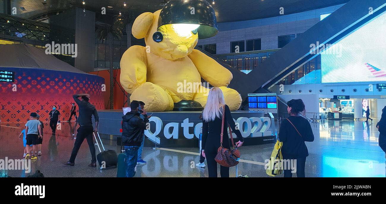 Interior of Hamad International Airport Terminal full of Tourist People ...