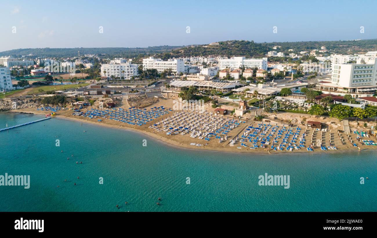 Aerial bird's eye view of Fig tree bay in Protaras, Paralimni ...