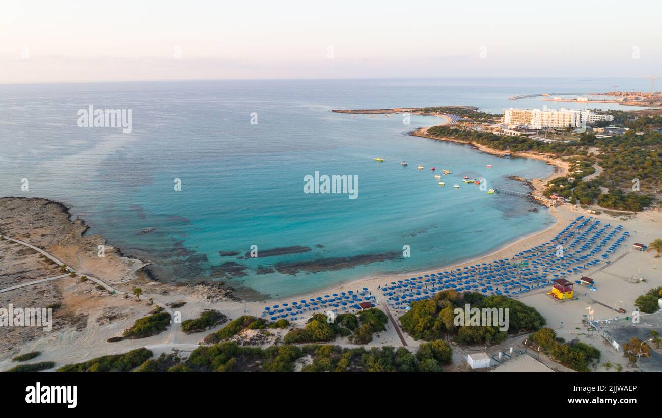 Aerial bird's eye view of Landa beach, Ayia Napa, Famagusta, Cyprus ...